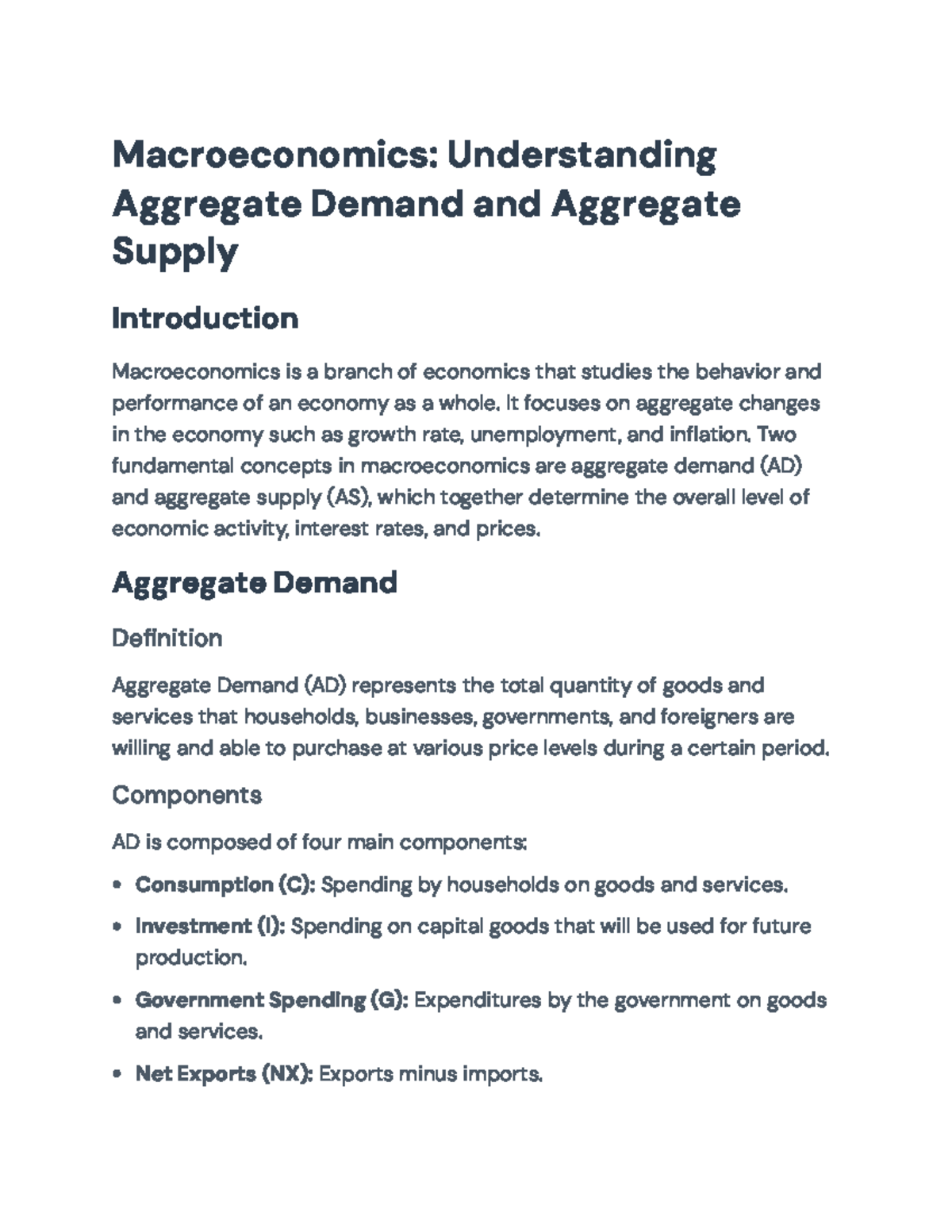 Macroeconomics: Aggregate Demand and Supply Analysis (Course Code ...