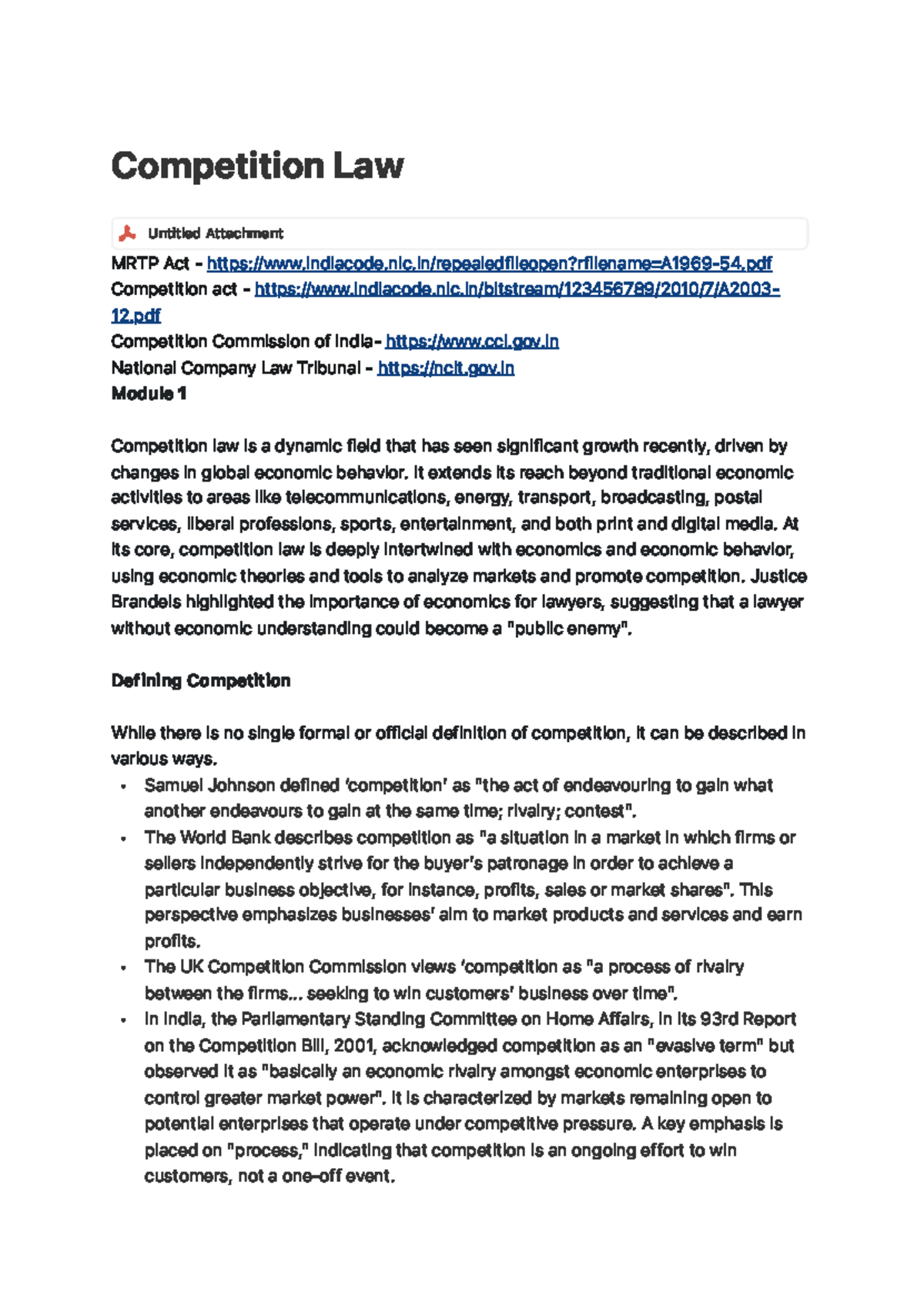 Competition Law Notes: Understanding MRTP Act & Competition Act - Studocu