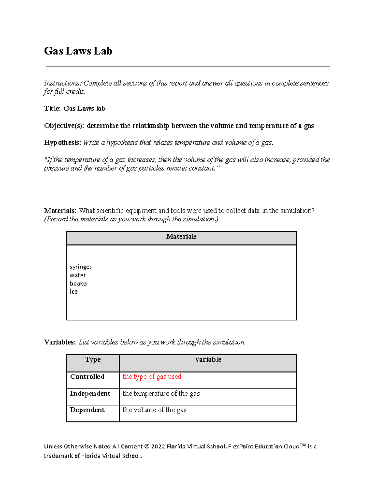 Gas Laws Lab Report: Exploring Volume-Temperature Relationship - Studocu