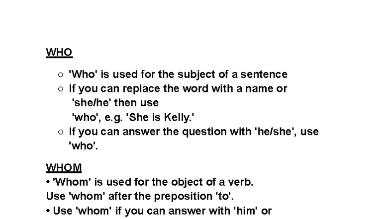 Grammar Quiz: WHO vs WHOM in English Language - Studocu