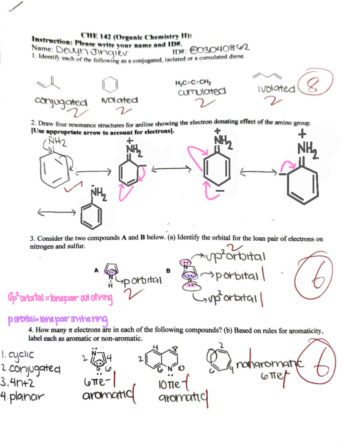 Exam 1 - practice for exam - CHEM 142 - m NHz m Up Orbital = Ionepair out of ring porbital-tone ...