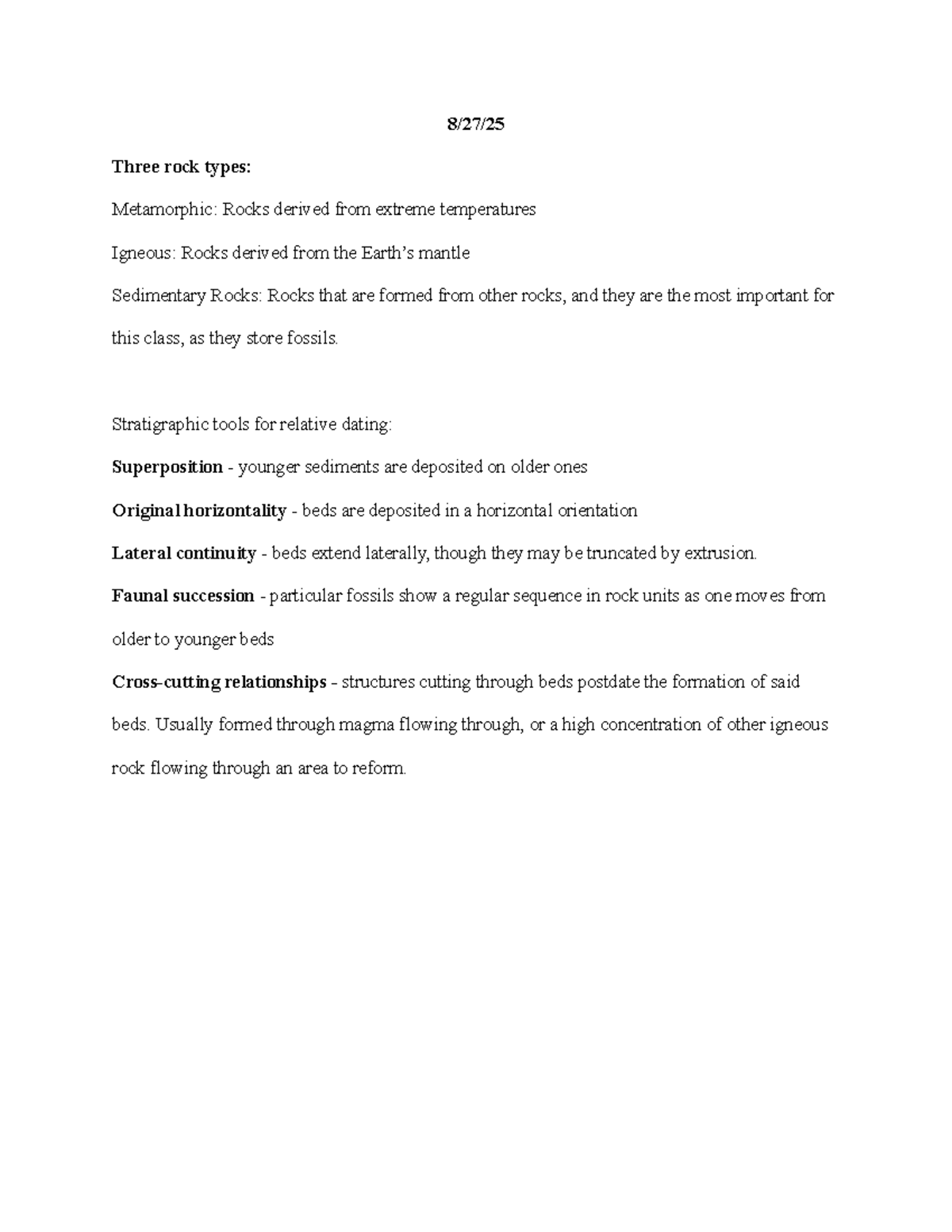 Earth Lecture Notes: Rock Types, Evolution, and Dinosaurs (GEOL 101 ...