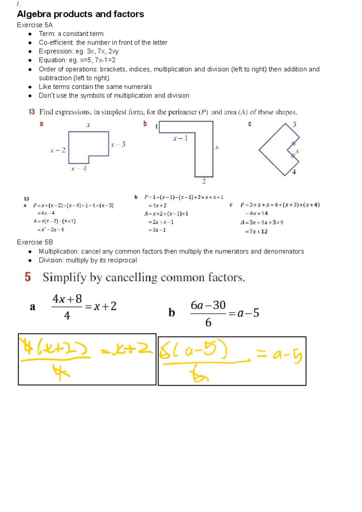 Maths Class Summary: Algebra Products & Factors Exercises (Yr 10) - Studocu