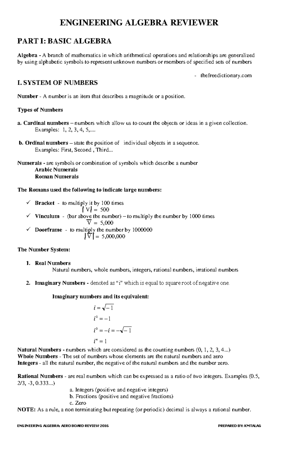Engineering Algebra Reviewer (ENGR 101): Complete Study Guide - Studocu