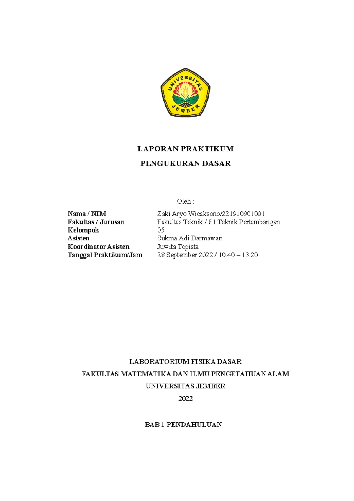 Laporan Praktikum Fisika 1: Pengukuran Dasar dan Alat Ukur - Studocu