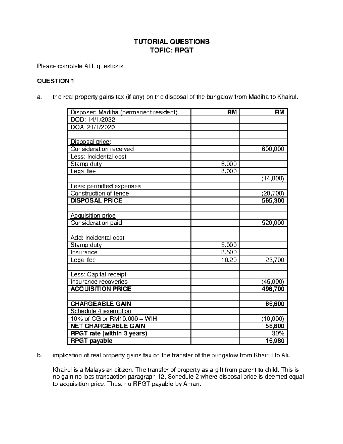 Solution Tutorial Questions on RPGT Analysis - Studocu