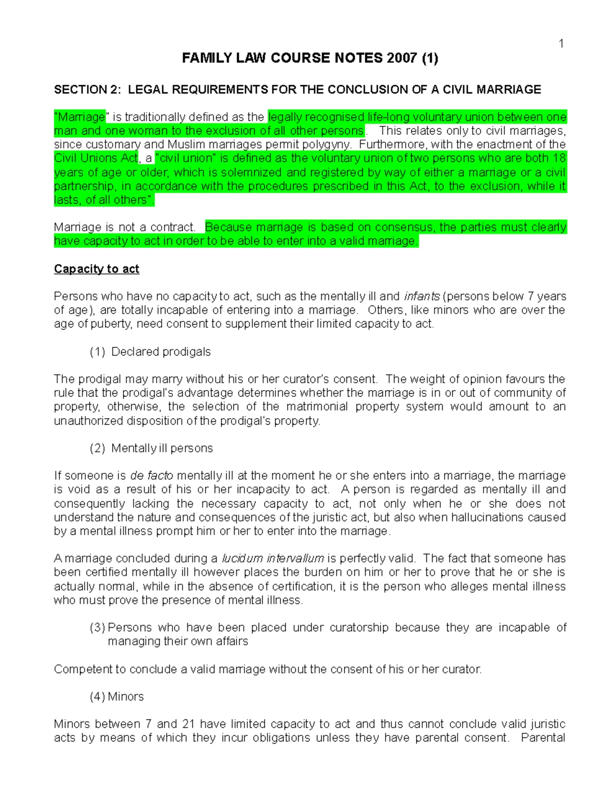 Law of persons Revision and questions from past papers - Revision and ...