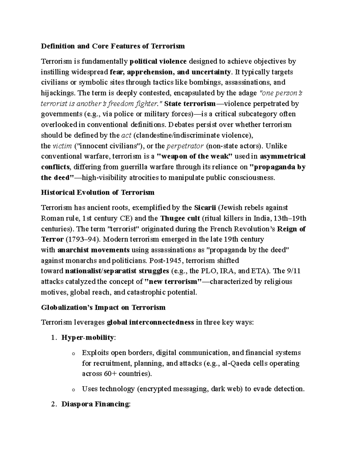 Terrorism: Definition, Features, and Global Impact Analysis - Studocu