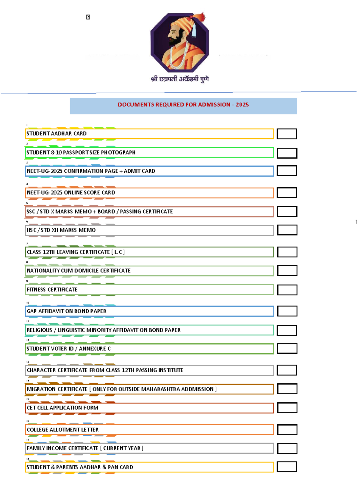 ADMISSION DOCUMENTS REQUIRED FOR 2025 APPLICATION - Studocu