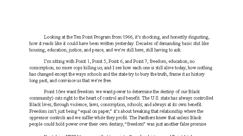 HIS264: Analyzing the Black Panther Party's Ten-Point Program - Studocu