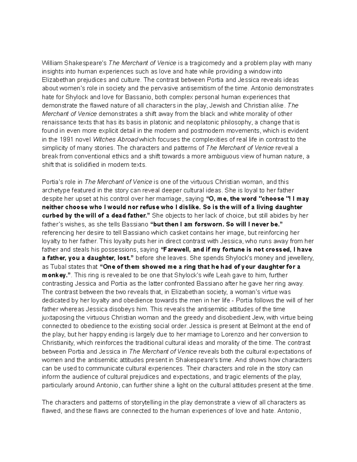 ENG 201: Analysis of Human Experience in The Merchant of Venice - Studocu