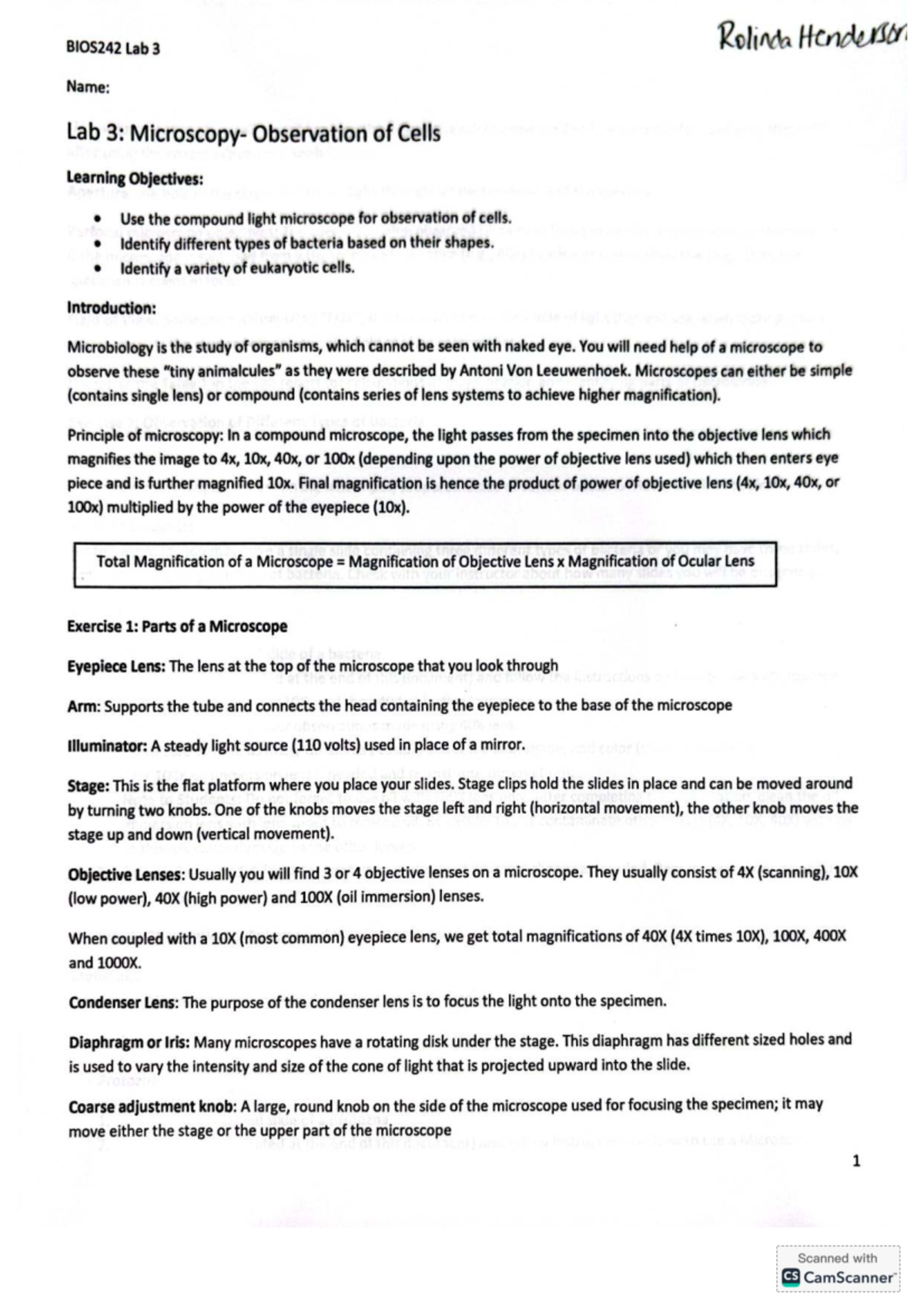 BIOS242 Lab 3: Microscopy and Cell Observation Techniques - Studocu