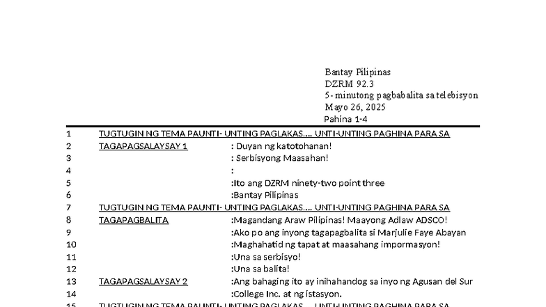 Bantay Pilipinas DZRM 92.3 Broadcasting Script - Mayo 26, 2025 - Studocu
