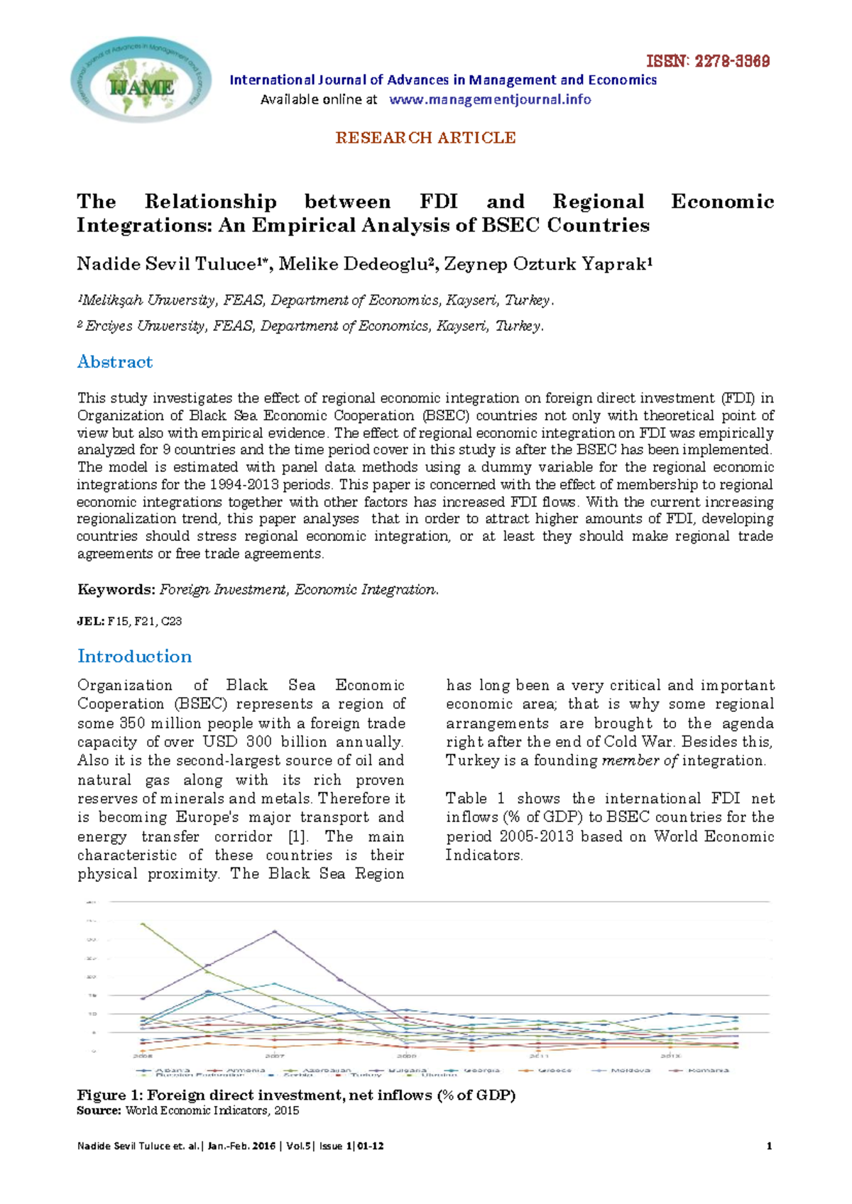 The Relationship between FDI and Regional Integrations in BSEC ...