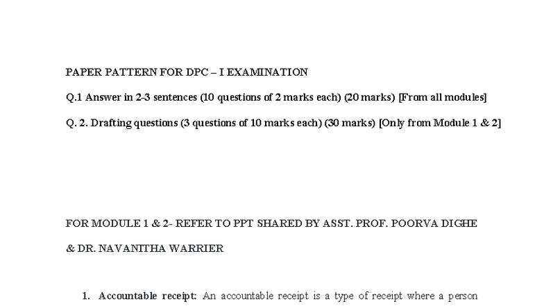 DPC I Exam Paper Pattern & Key Notes for Modules 1-3 - Studocu