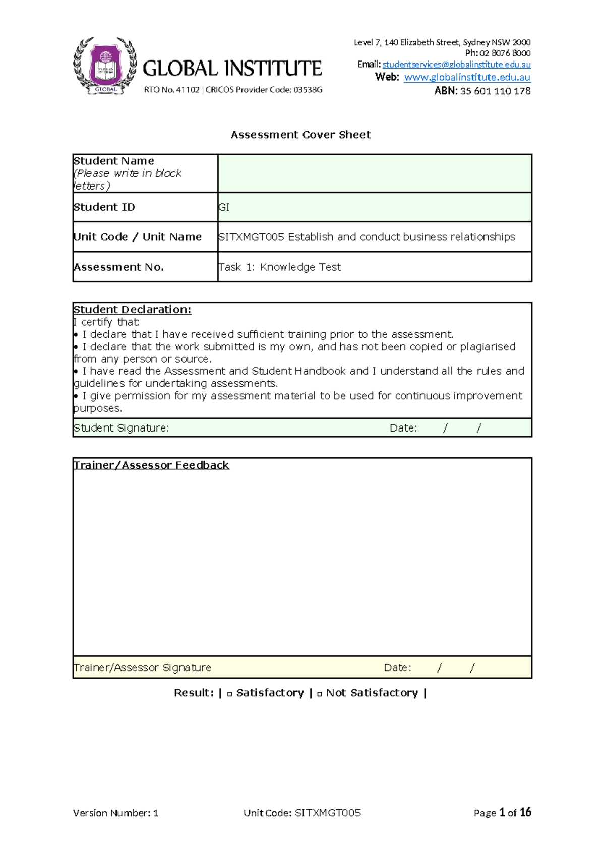 SITXMGT005 Assessment Task 1: Knowledge Test and Feedback Overview ...