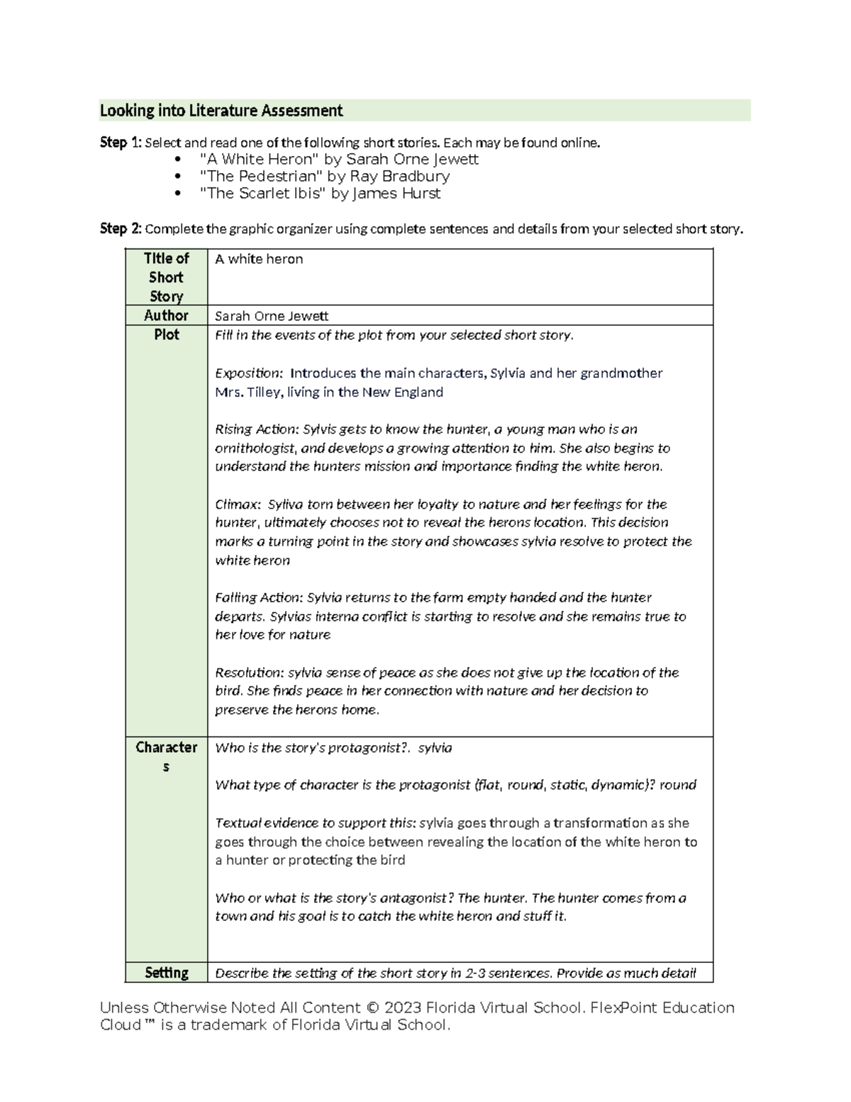 Literature Assessment: A White Heron - Key Plot Elements & Analysis ...