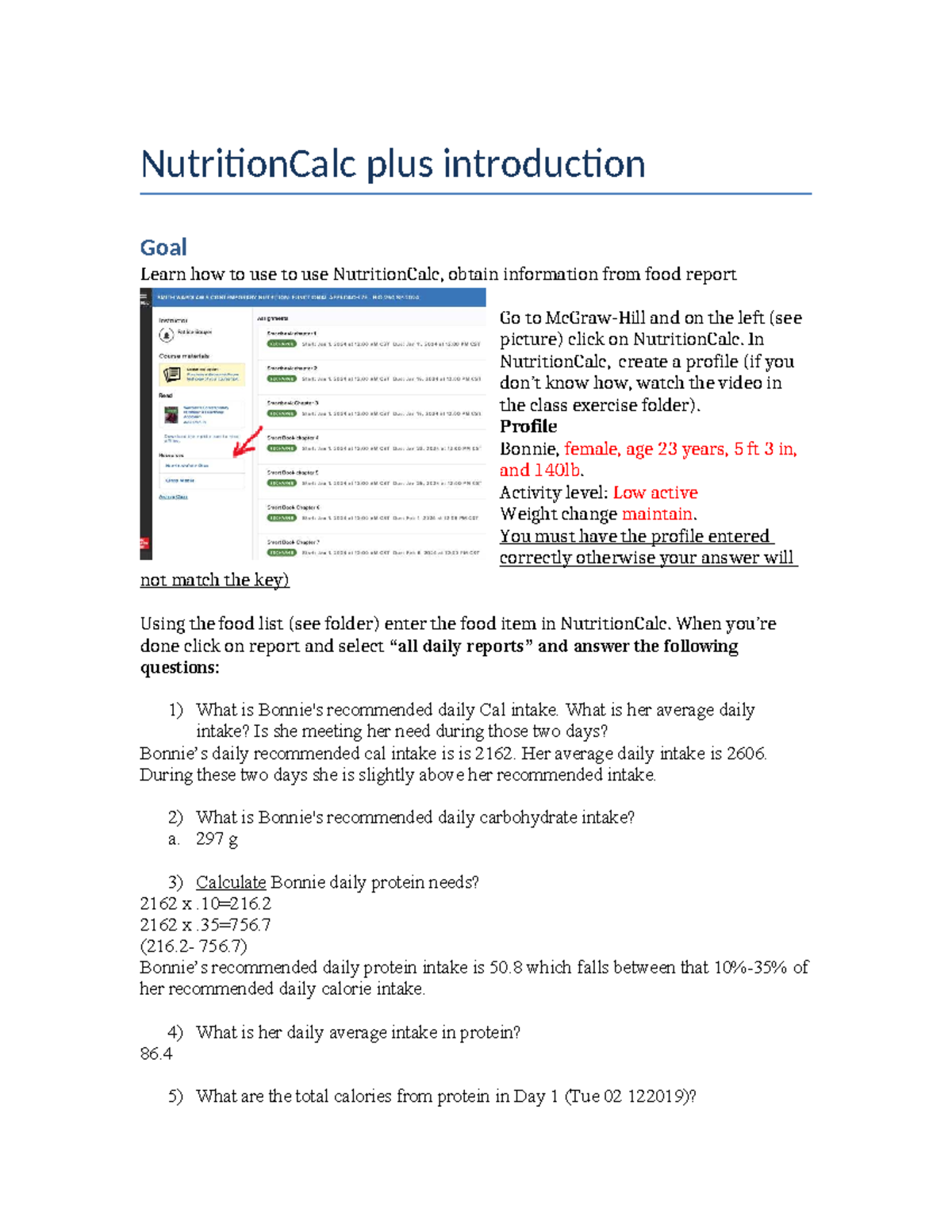 NutritionCalc: Bonnie's Nutritional Analysis & Daily Intake (SP25) - Studocu