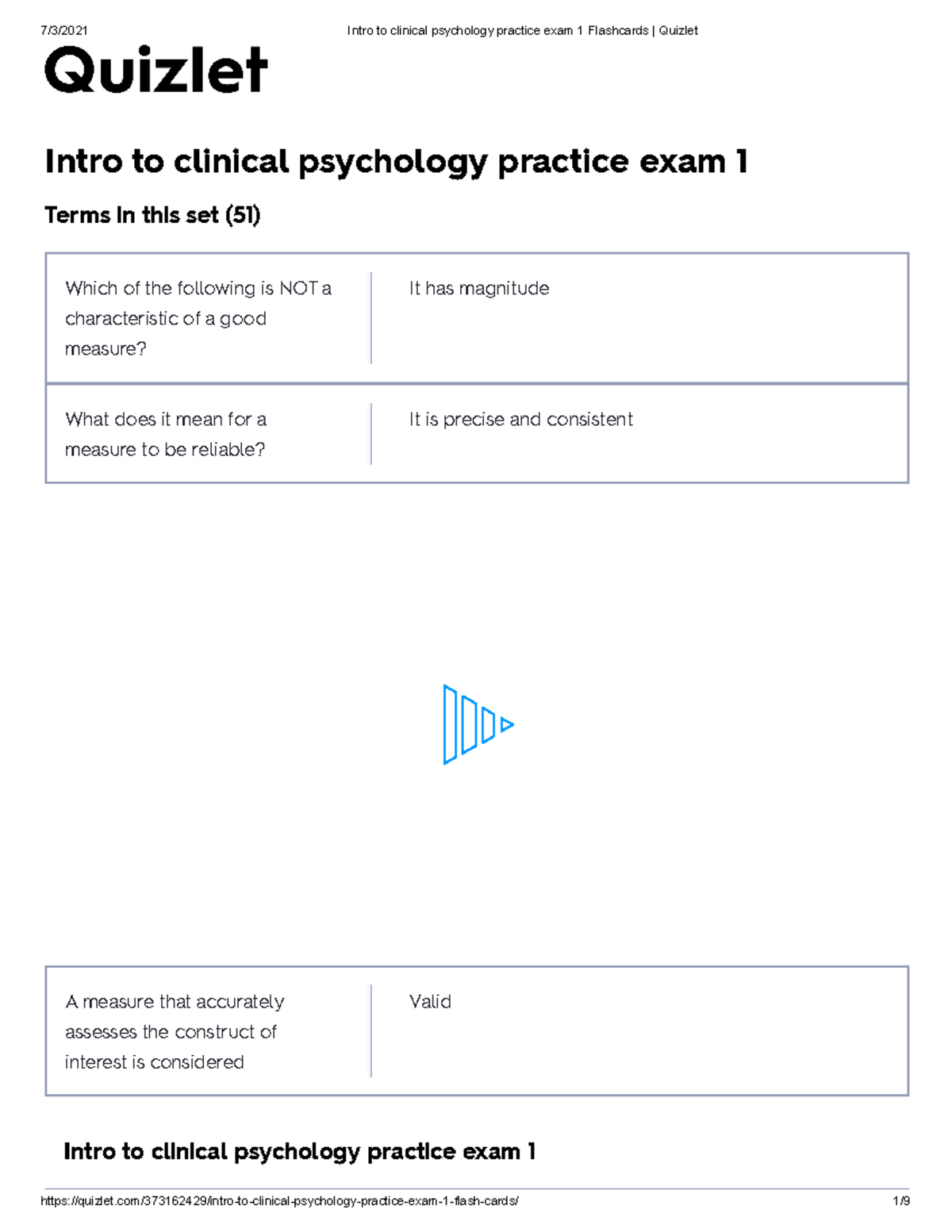 Clinical Psych 101: Practice Exam 1 Flashcards Review Study Guide - Studocu