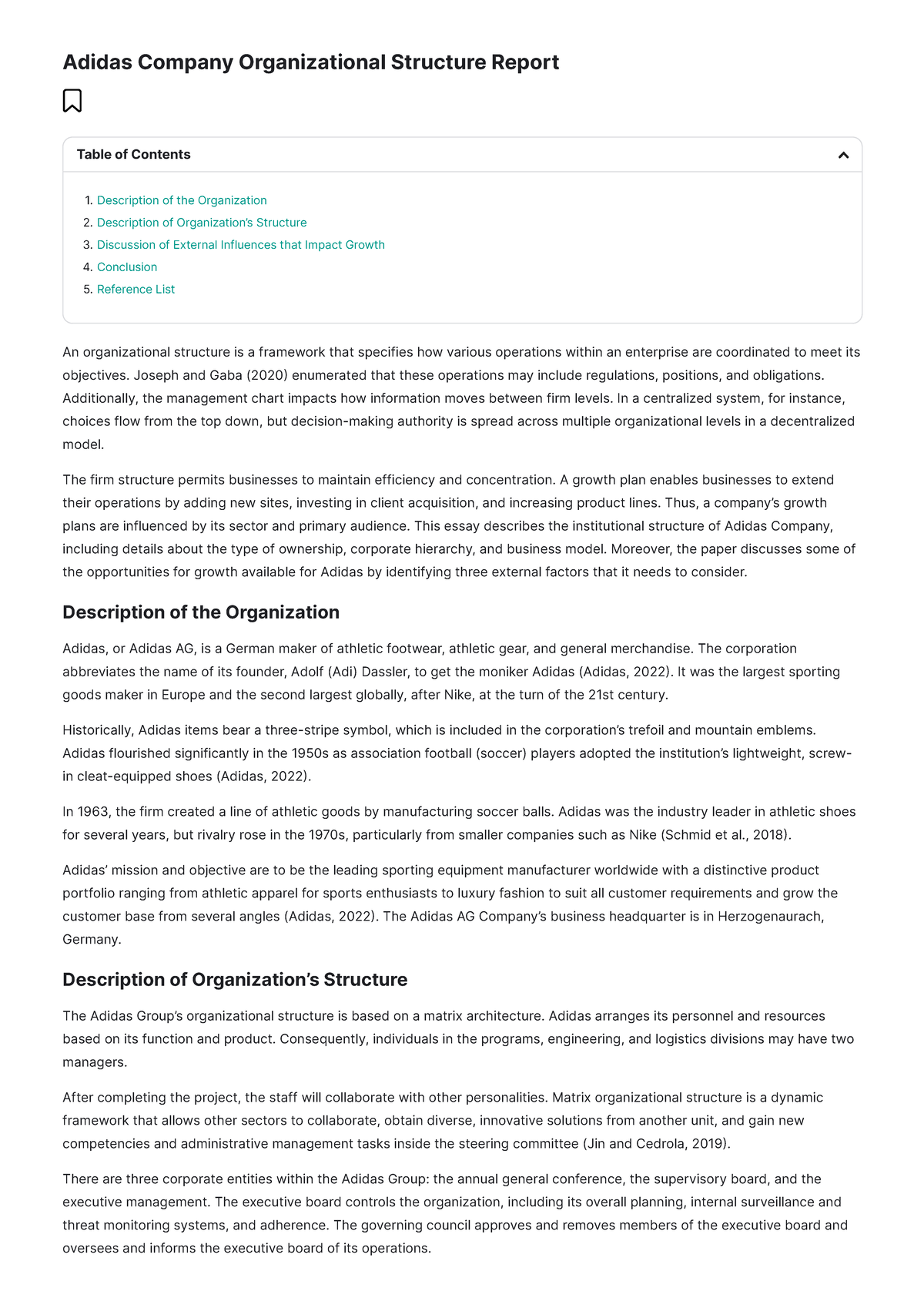 Adidas AG Organizational Structure & Growth Analysis Report - Studocu