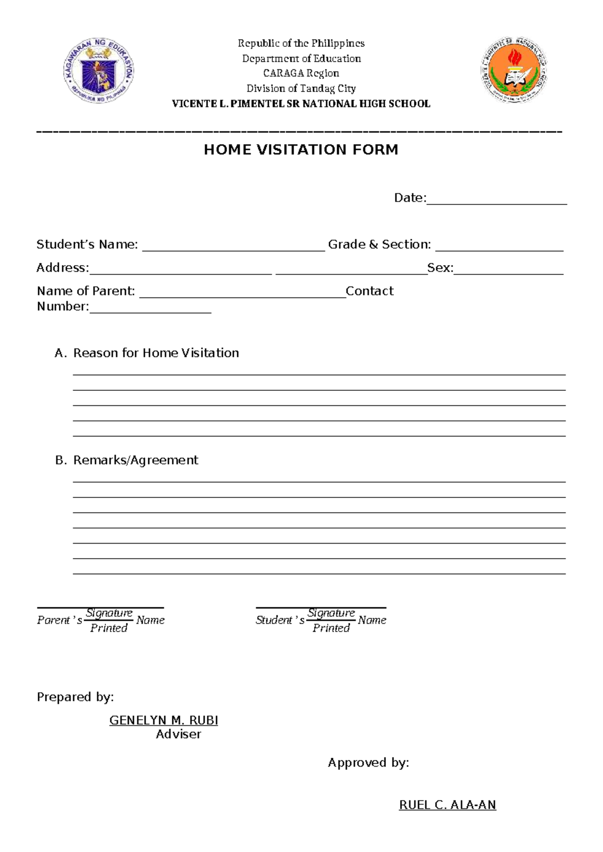 Home-visitation-form - Republic of the Philippines Department of ...