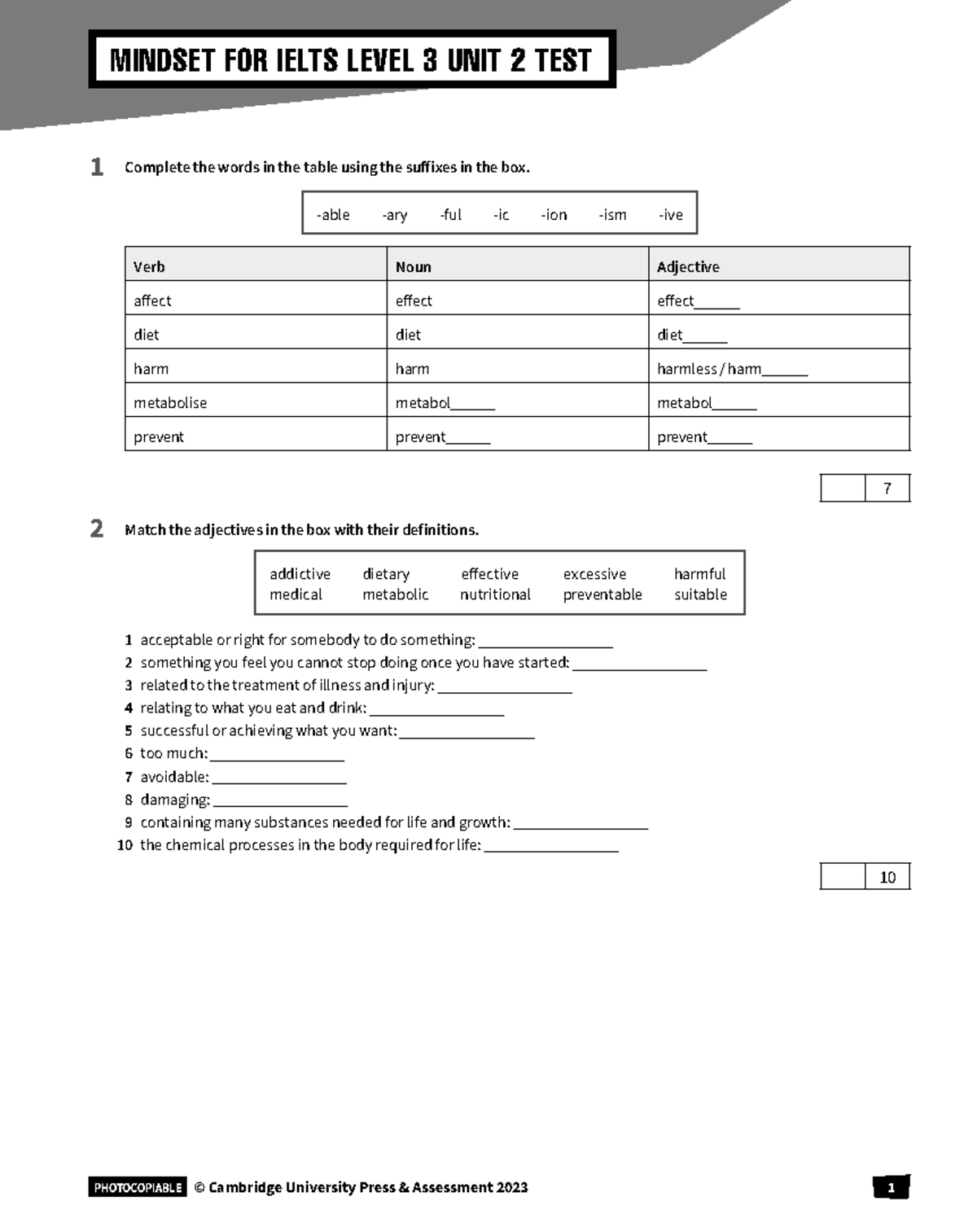 Mindset for IELTS Level 3 Unit 2 Test Preparation Materials - Studocu