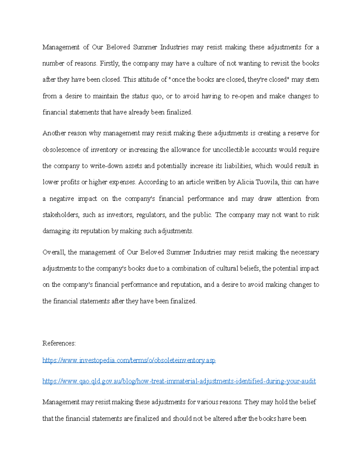 AAP - Case Study 3: Management Resistance to Financial Adjustments - Studocu