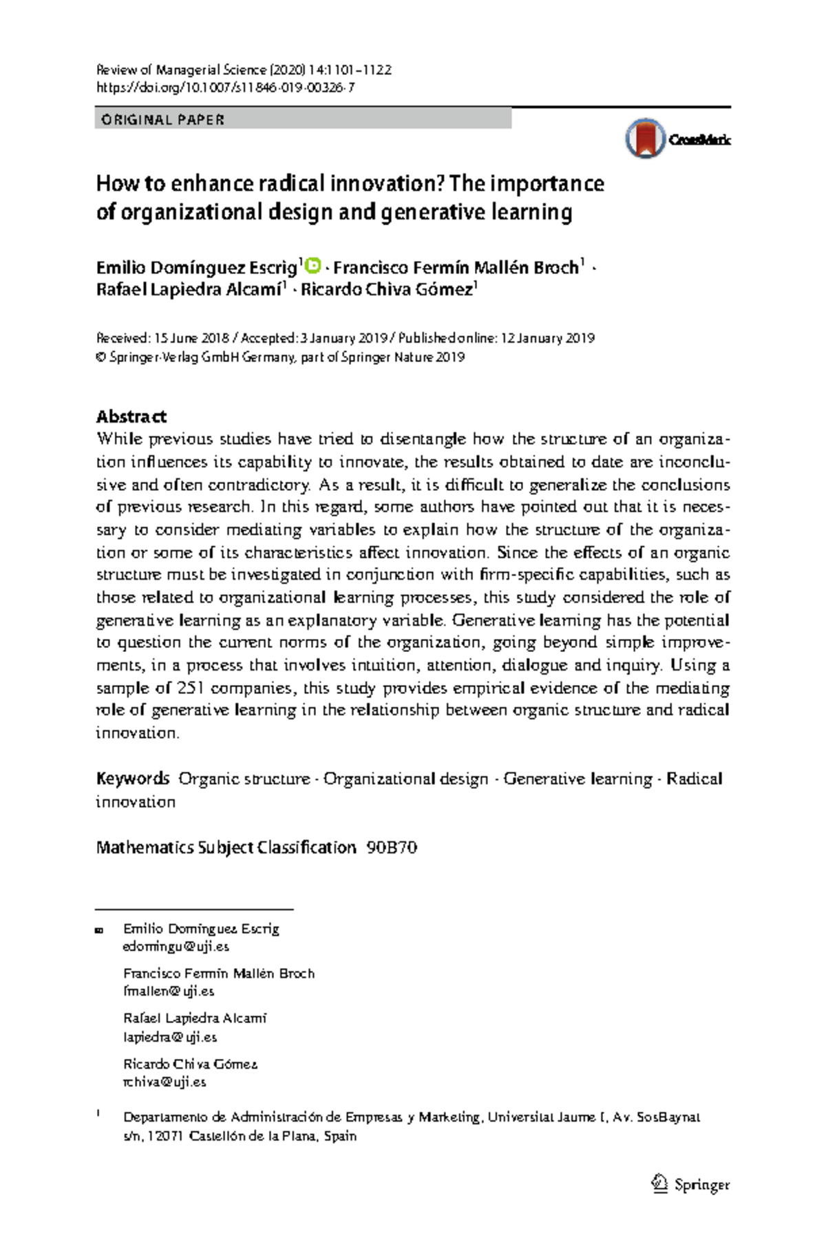Enhancing Radical Innovation: The Role of Org Design & Generative ...