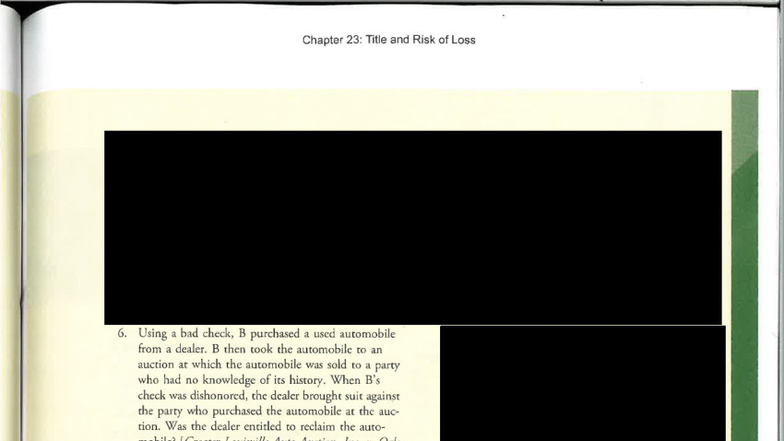 Sher Old Chapter 23: Title and Risk of Loss Questions 6, 7, 10, 13 ...