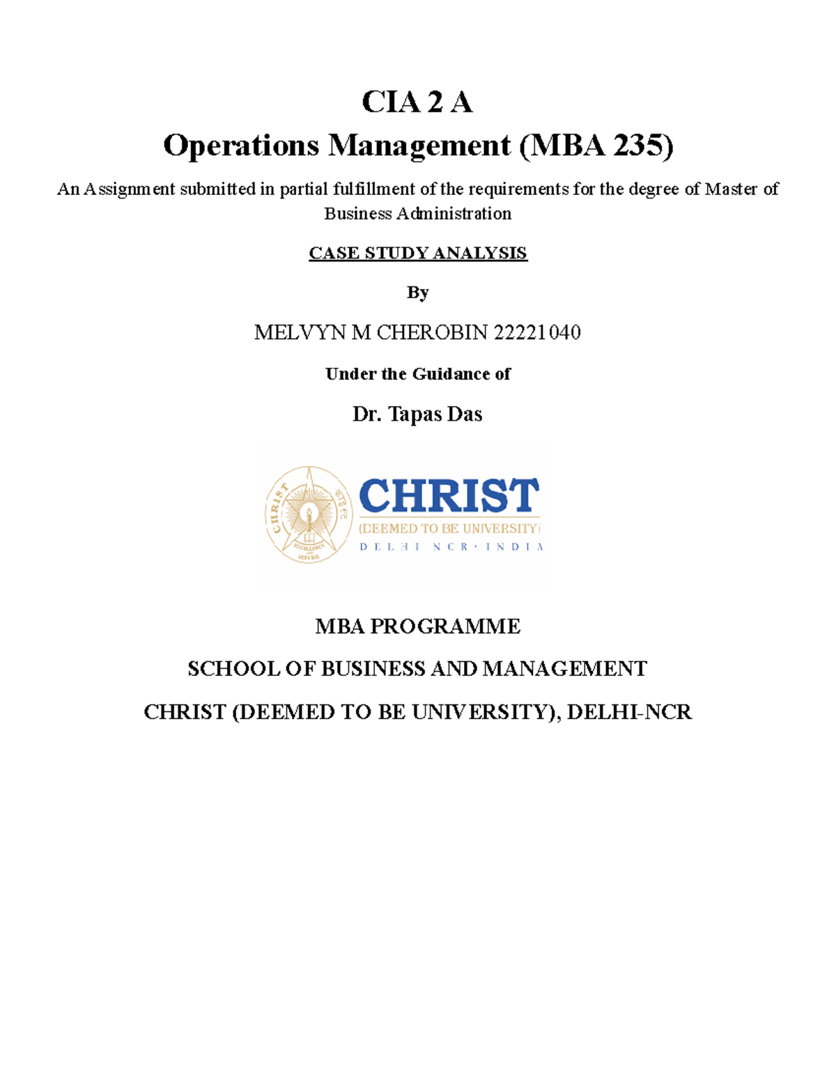 MBA 235 Case Study Analysis: Operations Management Insights - Studocu