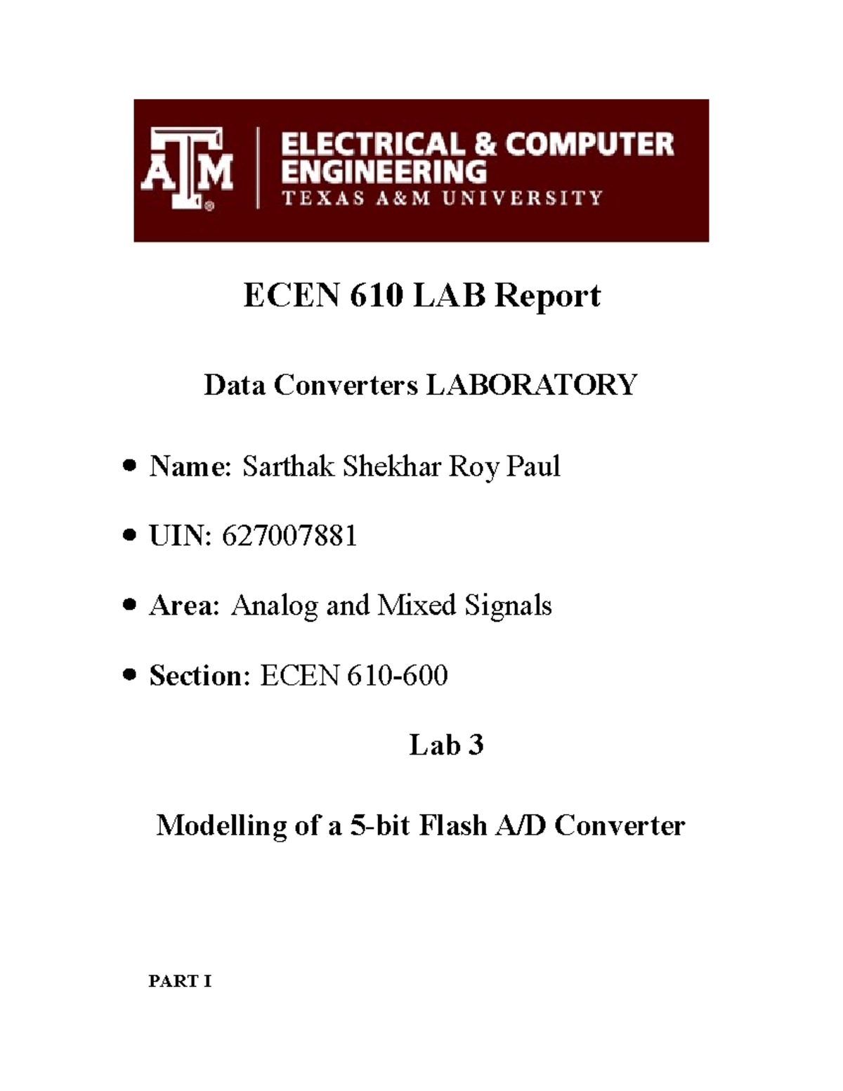 ECEN 610 Lab Report: Modeling a 5-Bit Flash A/D Converter - Studocu