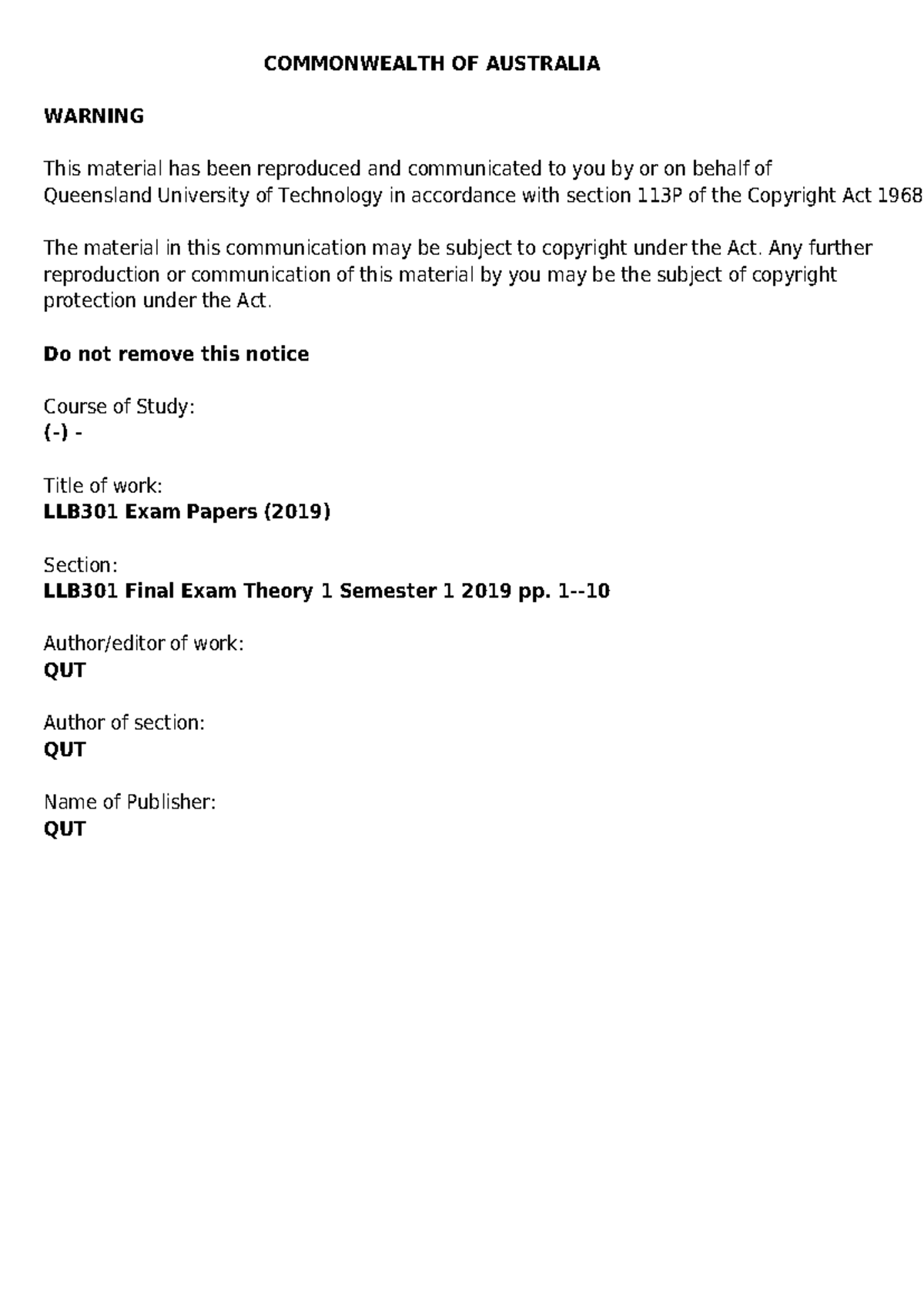 LLB301 Final Exam Theory 1 Semester 1 2019 - Exam Paper - Studocu
