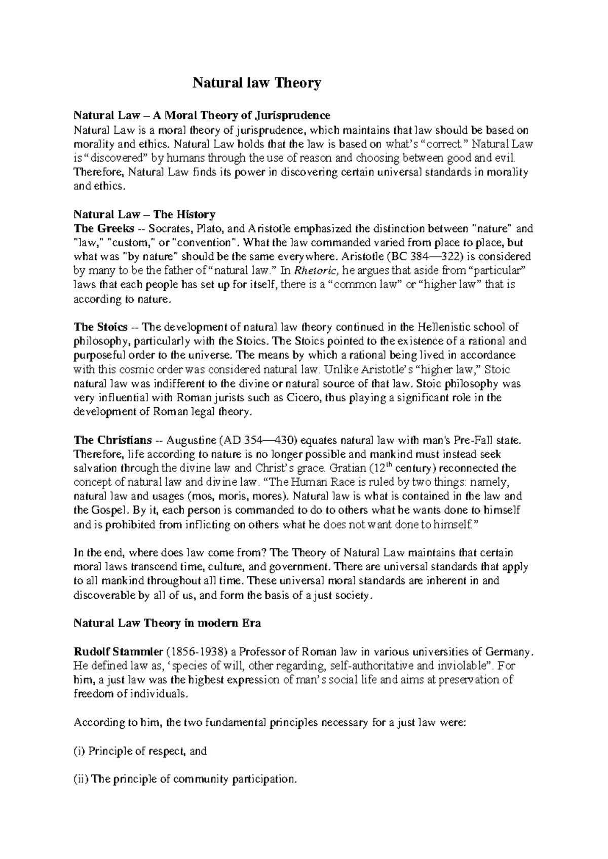 Natural law Theory - Lecture notes 4-6 - Natural law Theory Natural Law ...