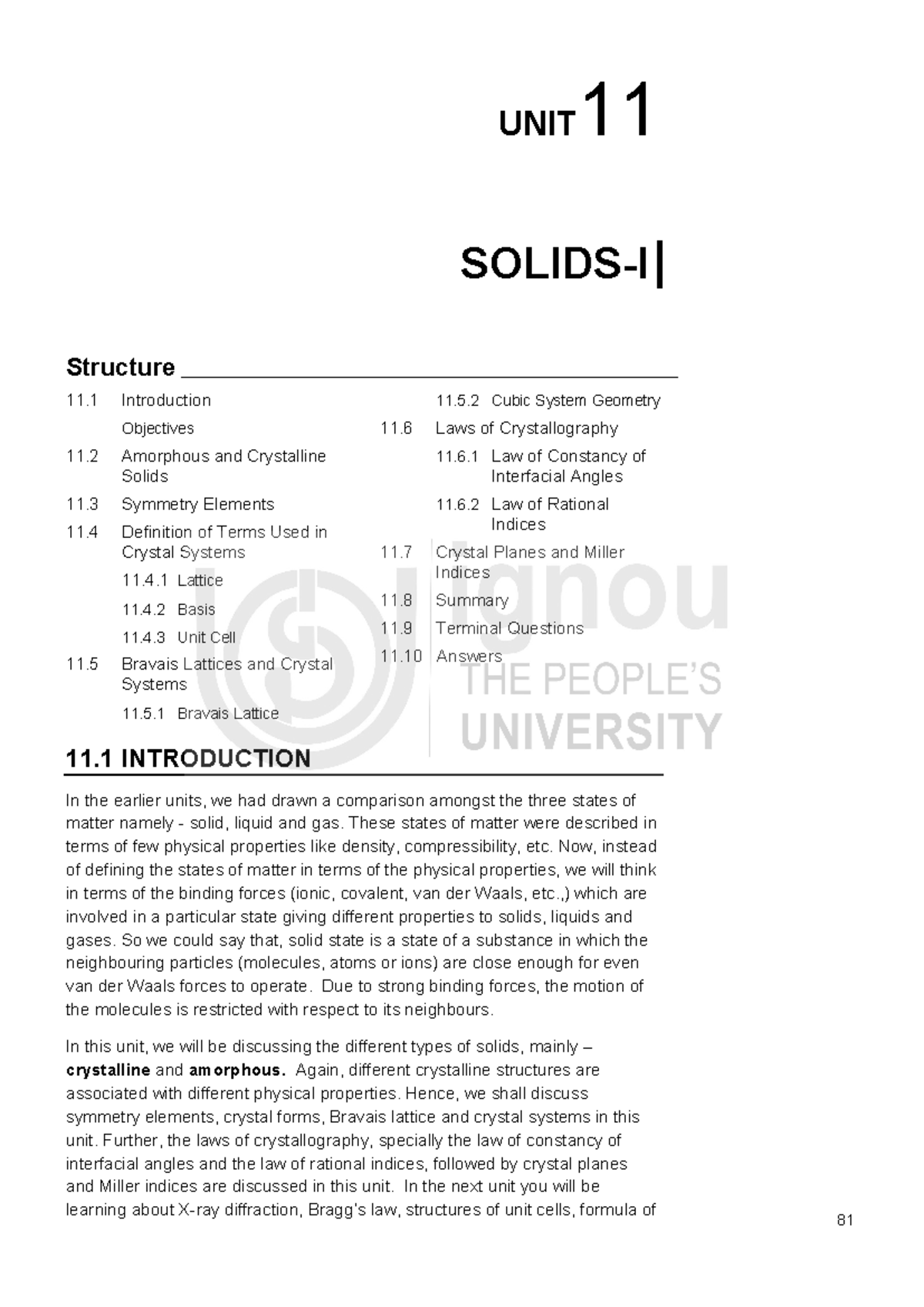 Solids Notes Internet - Unit 11 Solids-I UNIT 11 SOLIDS-I Structure 11 ...