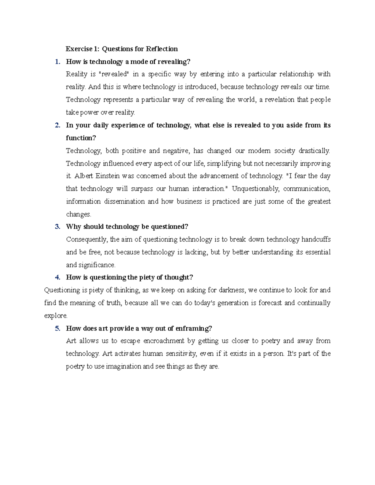 Exercise 1 - Science and Technology - **Exercise 1: Questions for ...