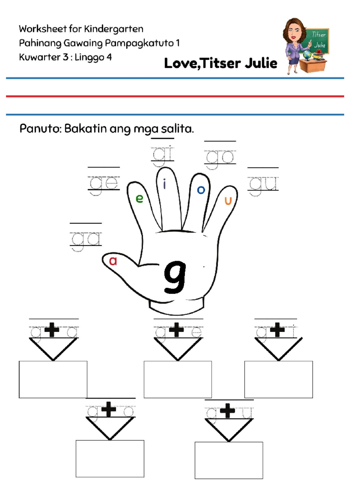 Worksheet for Kindergarten Gawaing Pampagkatuto 1 Kuwarter 3: Linggo 4 ...