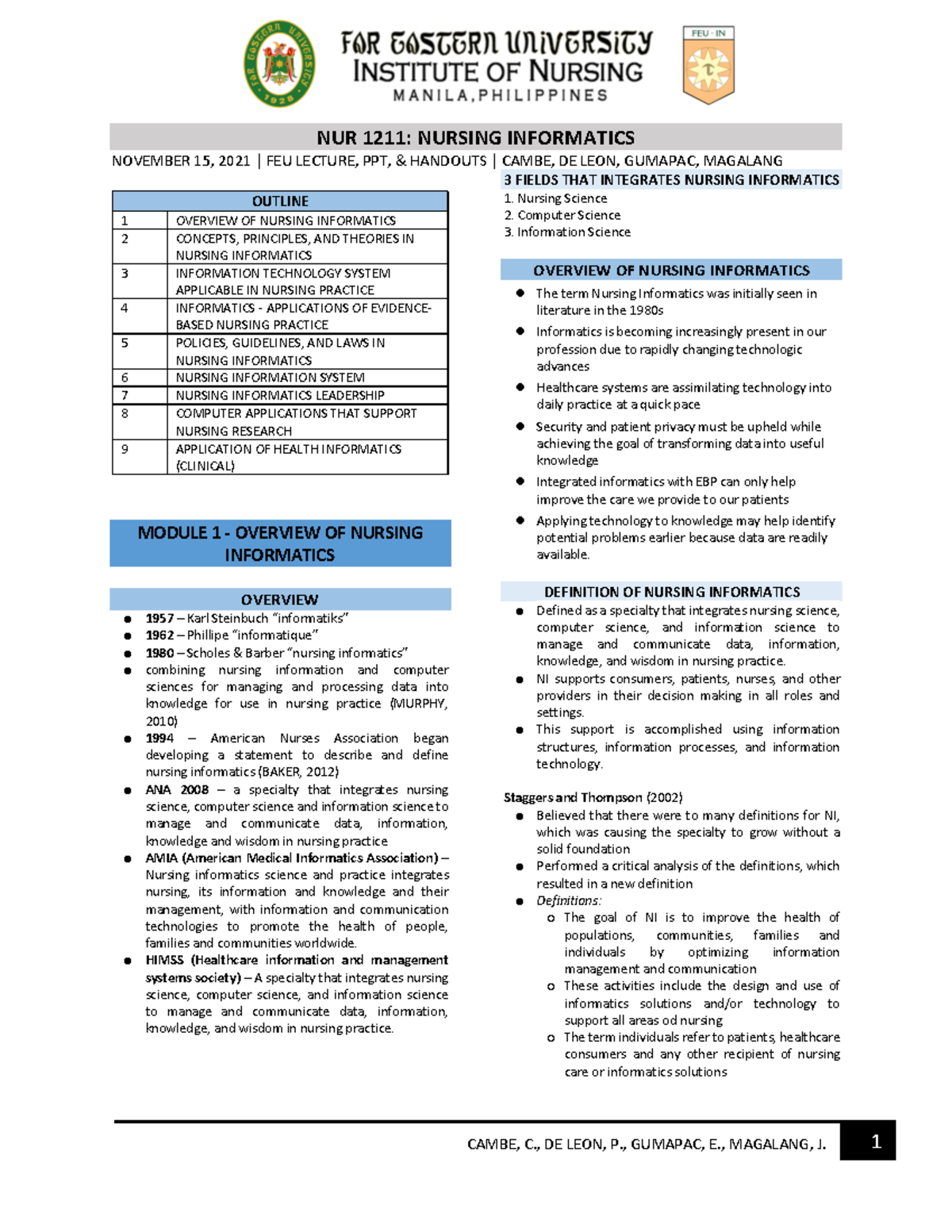 NI - yes - NOVEMBER 15, 2021 | FEU LECTURE, PPT, & HANDOUTS | CAMBE, DE ...