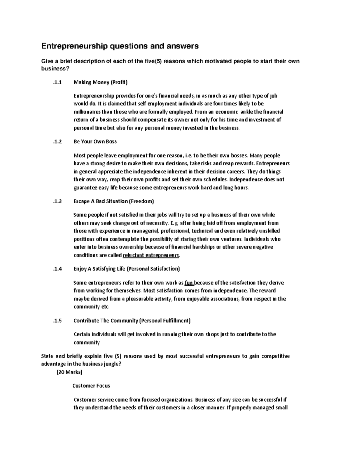 Entrepreneurship questions and answers - Copy - Entrepreneurship ...