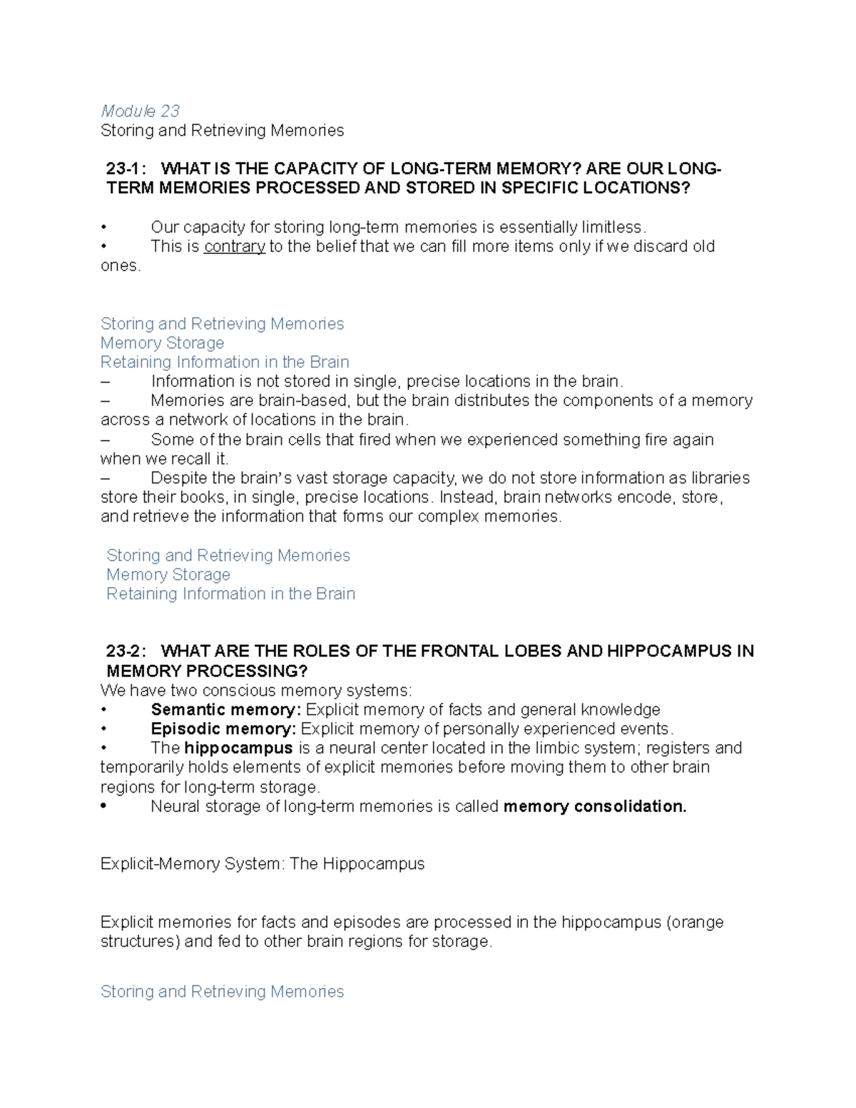 Module 23: Storing and Retrieving Memories - Brain Functions Explained ...