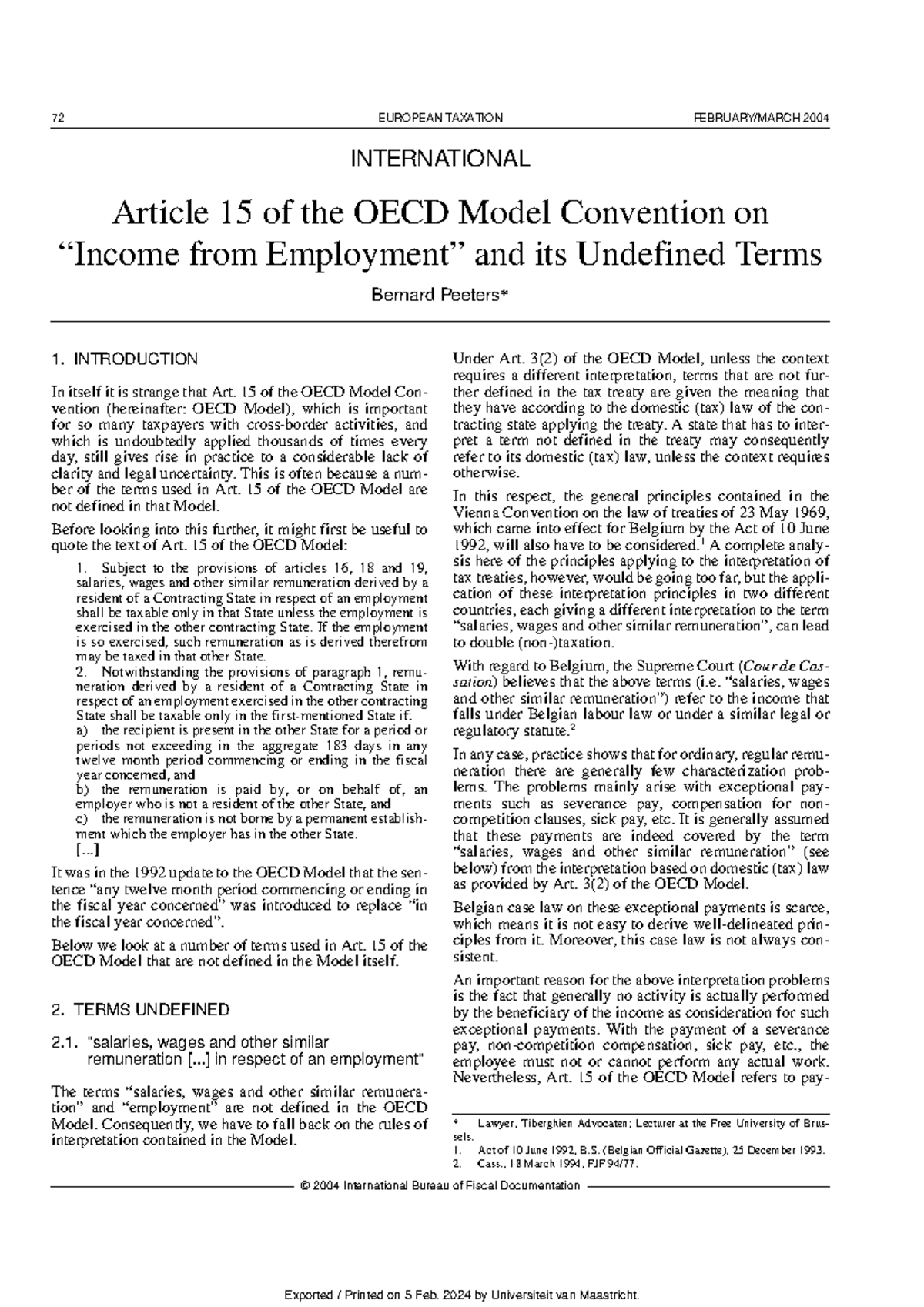 OECD Model Convention Art. 15: Undefined Terms in Employment Income ...