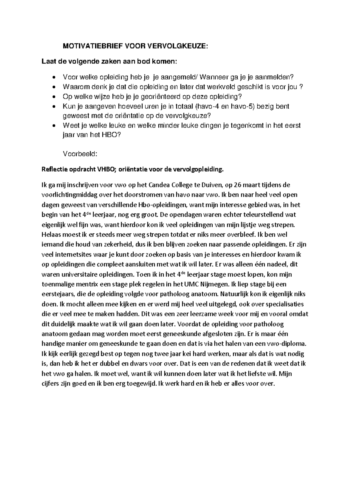 Motivatiebrief voor Vervolgkeuze: Opleiding Patholoog Anatoom - Studeersnel