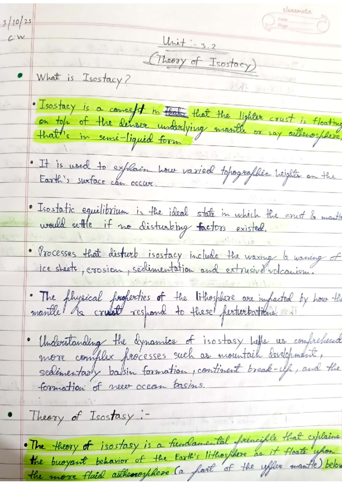 Physical Geography 1st Sem: Unit 3.2 Isostasy Notes - Studocu