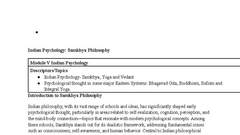 Indian Psychology: Exploring Samkhya, Yoga, and Vedanta Concepts - Studocu