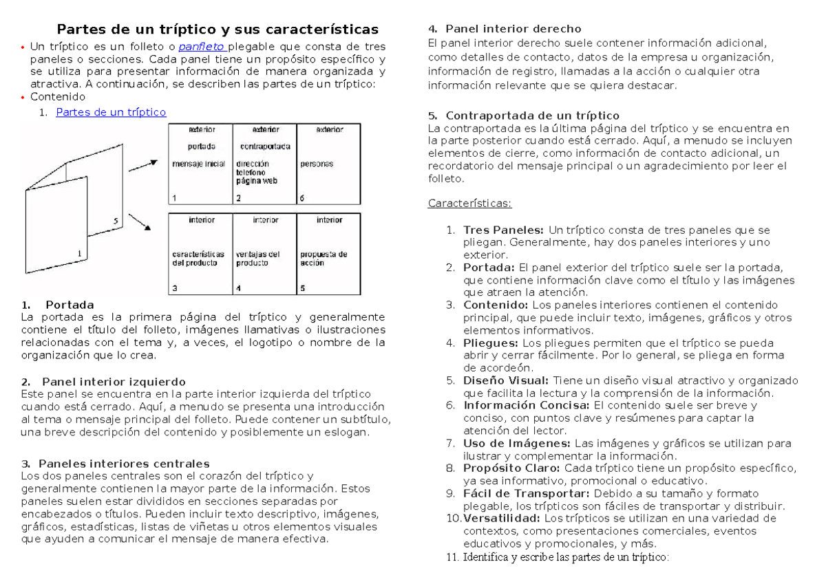 FICHA DE APLICACION - Partes y Características de un Tríptico - Studocu