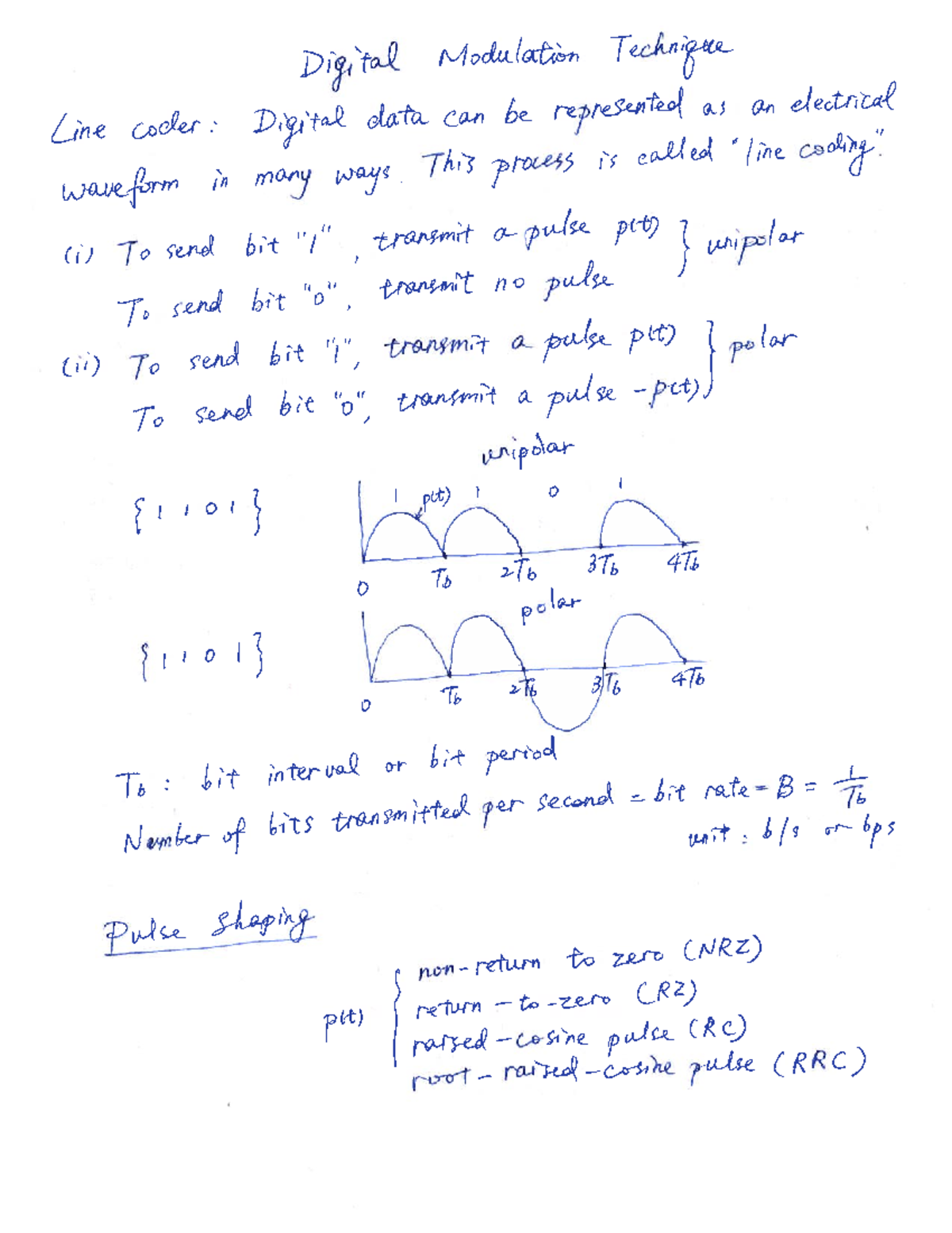 Digital modulation techniques: Line coding and signal representation - Studocu