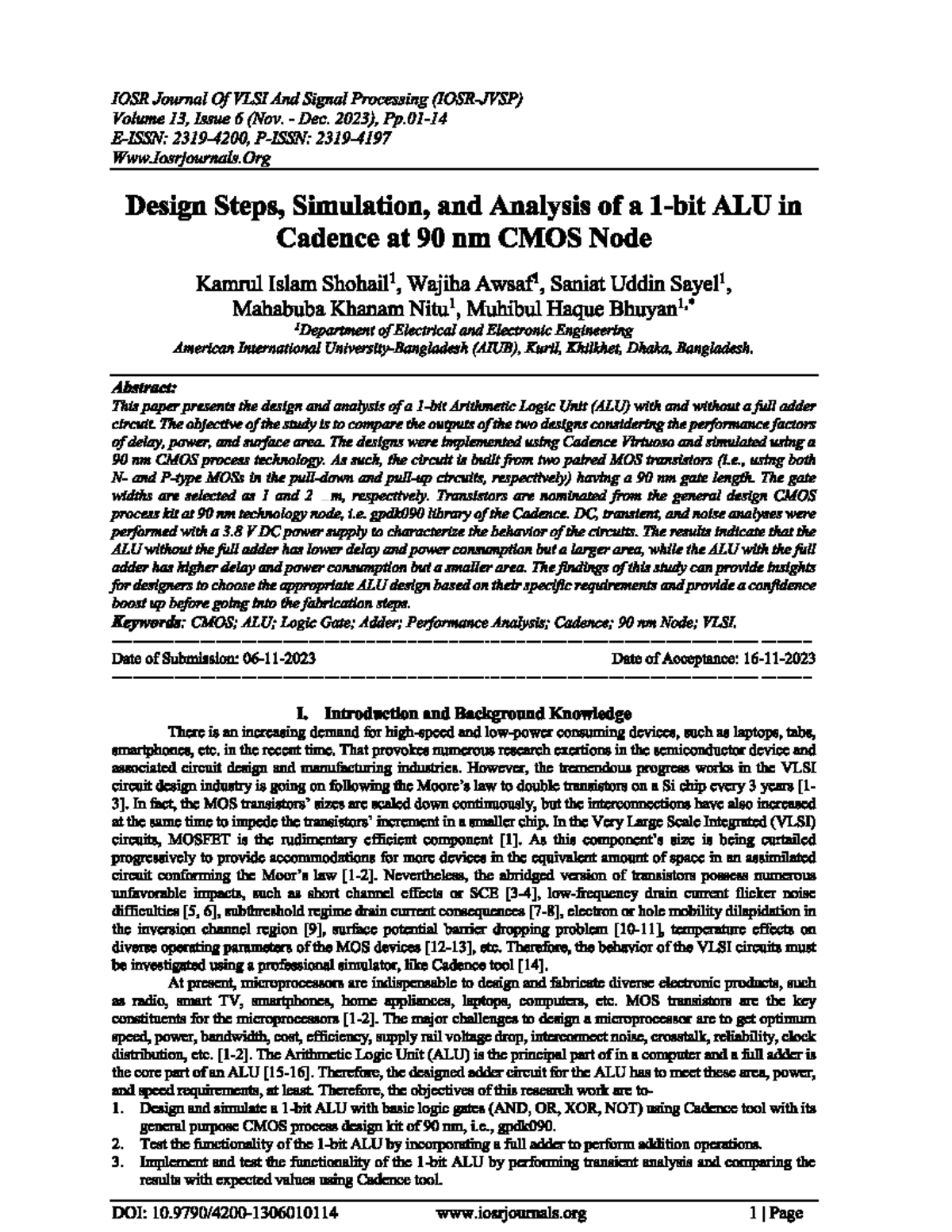 Design Steps and Analysis of an ALU in Cadence at 90 nm CMOS (VLSI ...