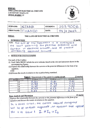 Expo 07: The laws of electrical circuits lab report template - Studocu