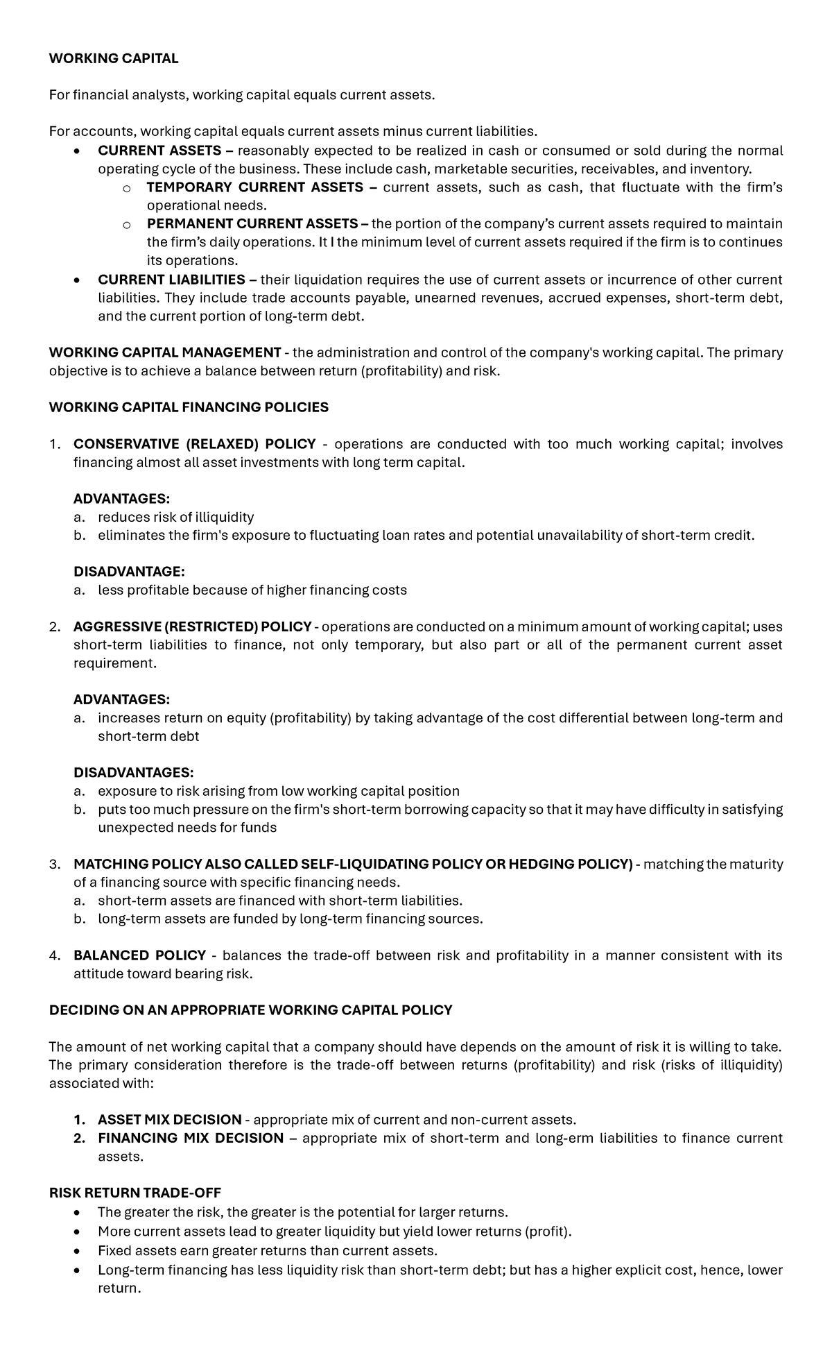 WORKING CAPITAL MANAGEMENT: Key Concepts and Policies (FIN 301) - Studocu