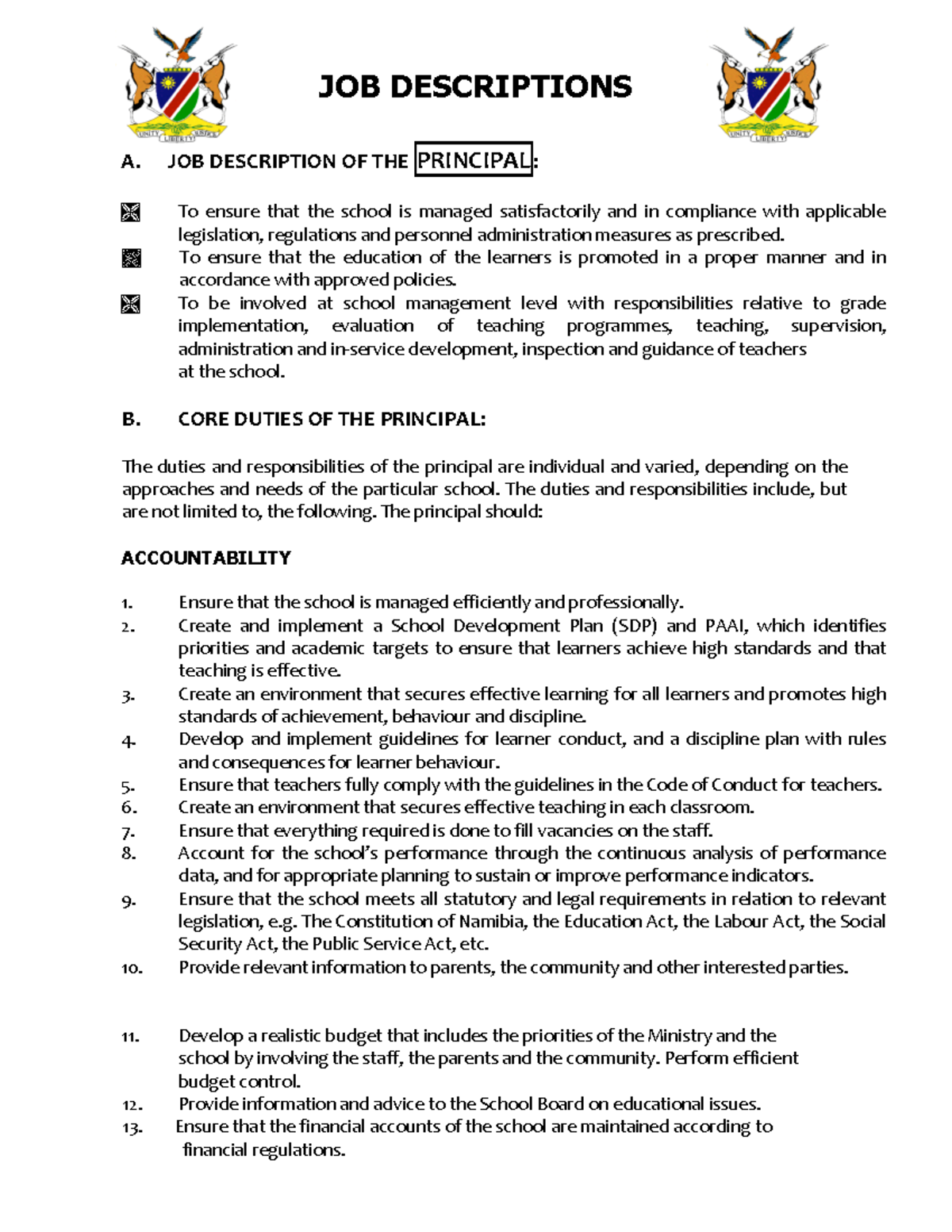 Job Descriptions Overview - Roles of Principal, HOD & Teacher - Studocu