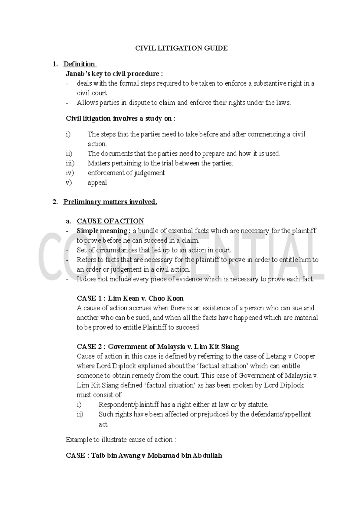 Civil Litigation Guide (Course Code: LAW201) - Studocu